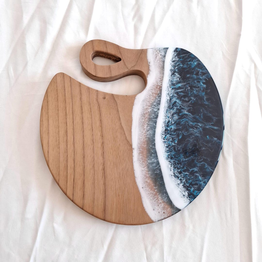 Handmade Walnut Cutting Board | Epoxy Resin Ocean Wave Decor - Etsy