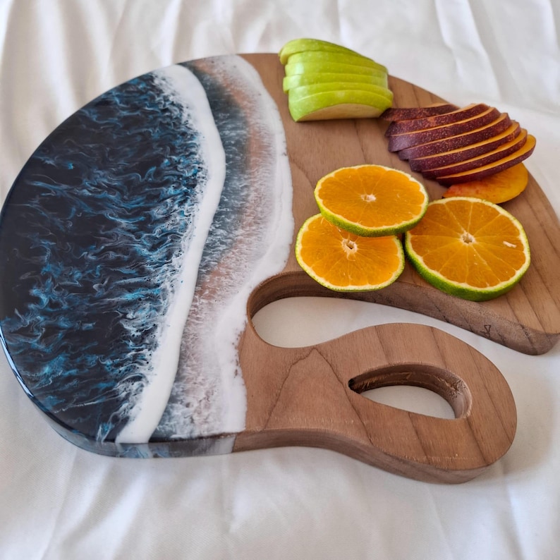 Handmade Walnut Cutting Board | Epoxy Resin Ocean Wave Decor - Etsy