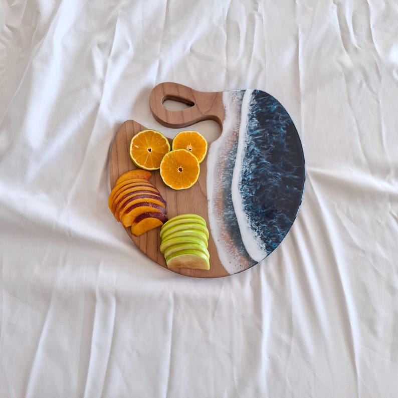 Handmade Walnut Cutting Board | Epoxy Resin Ocean Wave Decor - Etsy