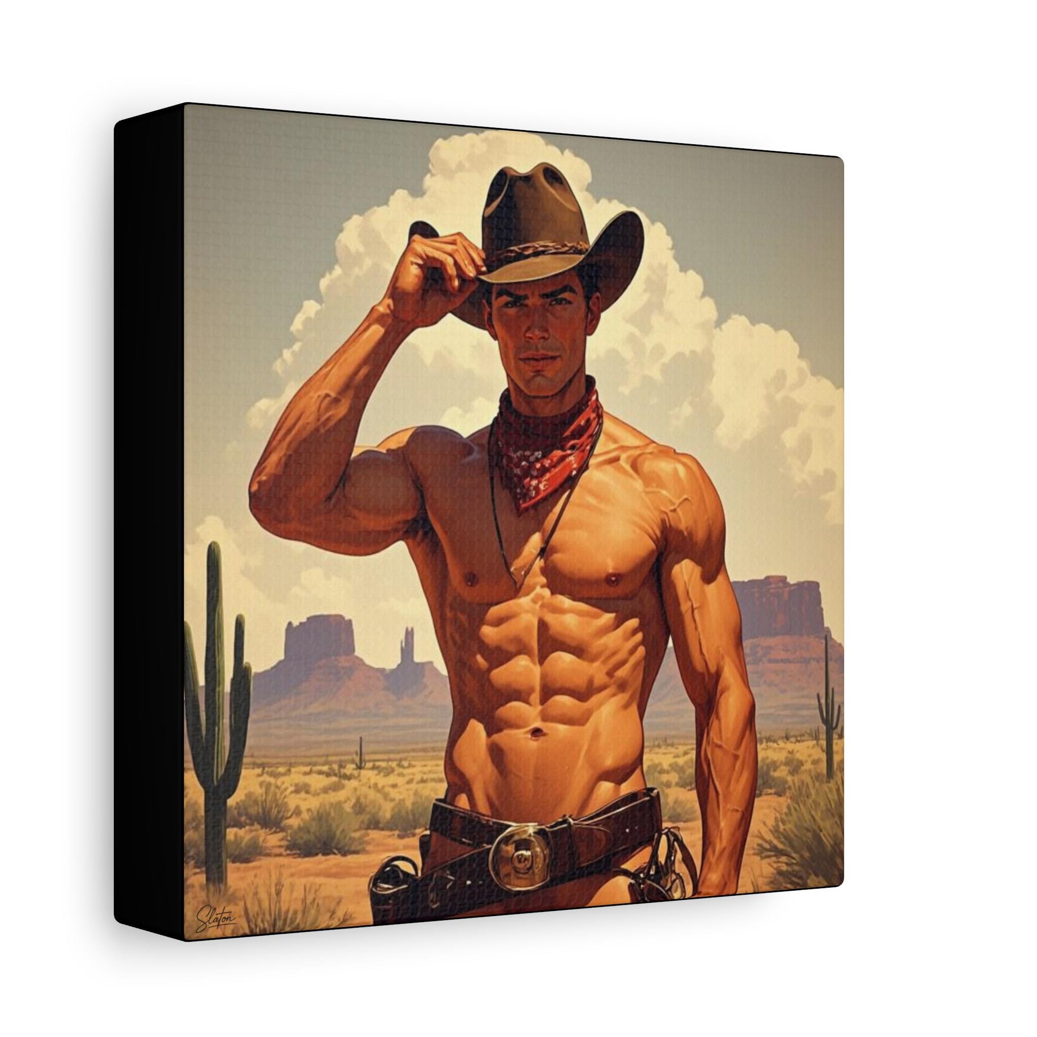 Desert Cowboy Wall Art Vintage Western Muscle Man Canvas Print Retro ...