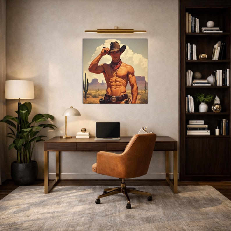 Desert Cowboy Wall Art Vintage Western Muscle Man Canvas Print Retro ...