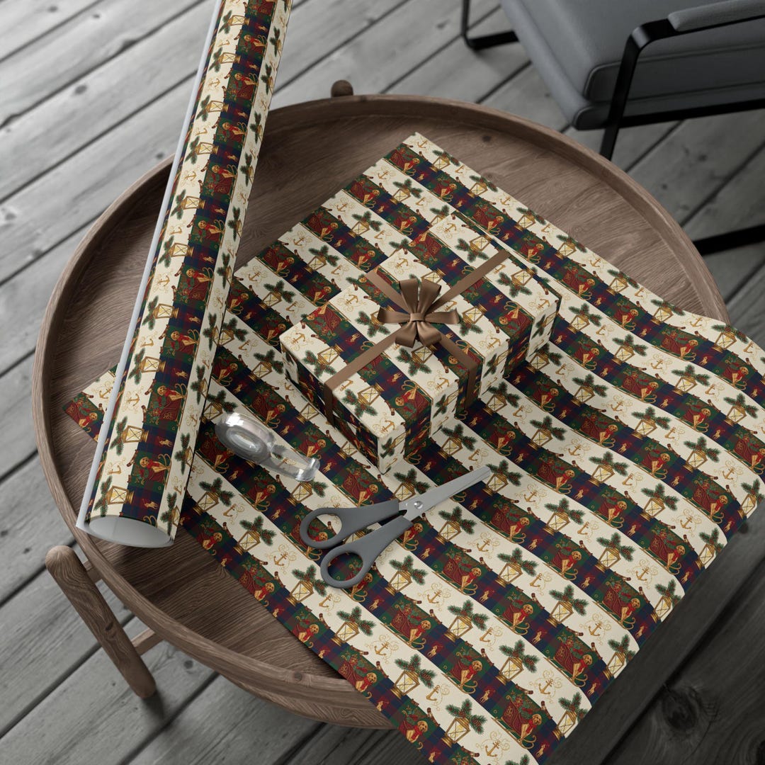 Vintage Polo Pattern Gift Wrap Paper Anchor & Lantern Holiday Wrapping ...