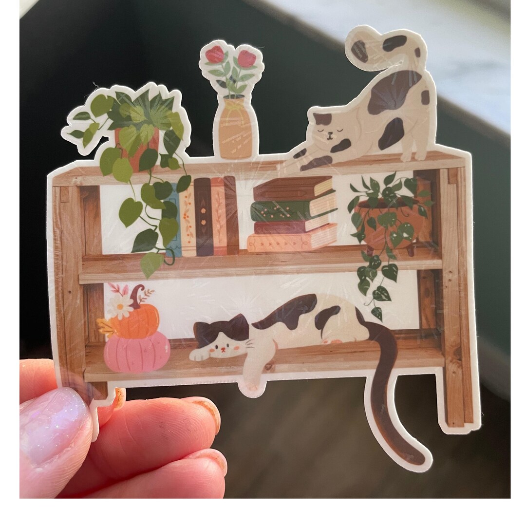 Sticker/vinyl Decal, Cats on Book Shelf - Etsy