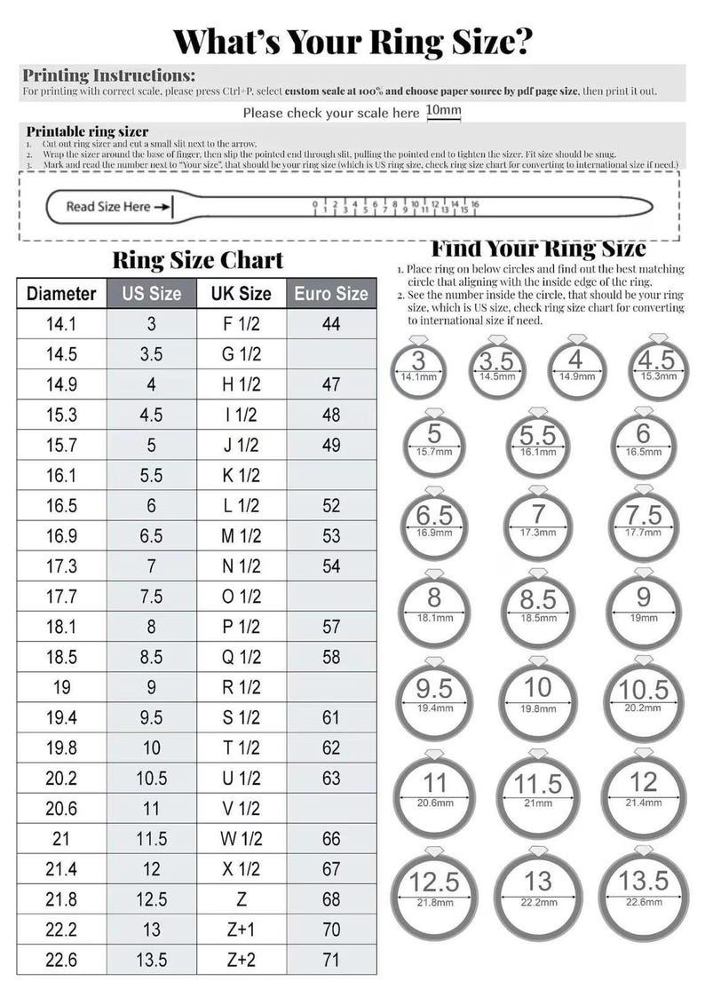 International Ring Size Chart Ring Size Finder Printable Diamond Ring ...