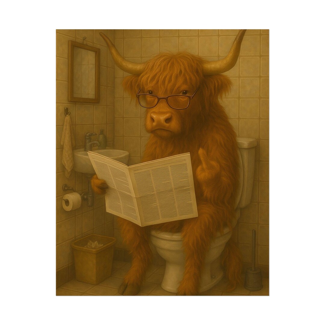 Funny Highland Cow Bathroom Print: Quirky Farmhouse Toilet Humor Art - Etsy