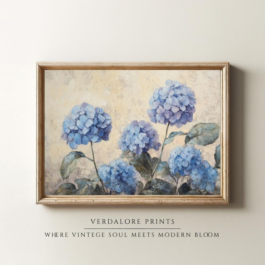 Blue Hydrangea Wall Art Print, - Etsy