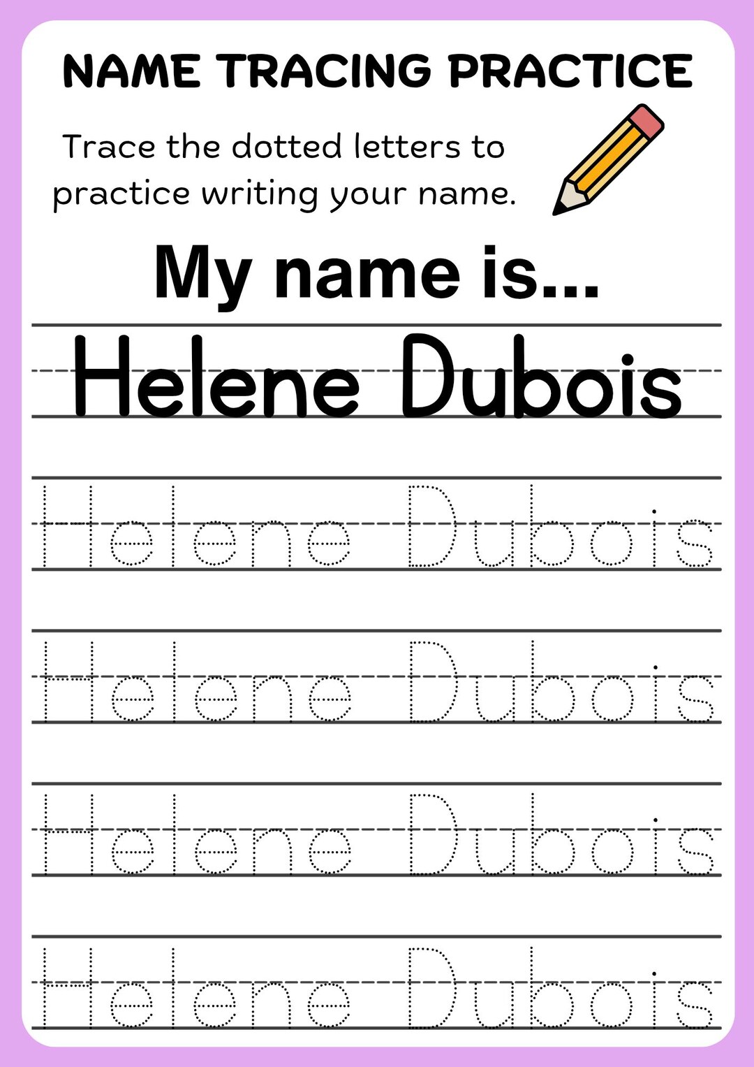 Pre-k Custom Name Tracing Worksheet - Etsy