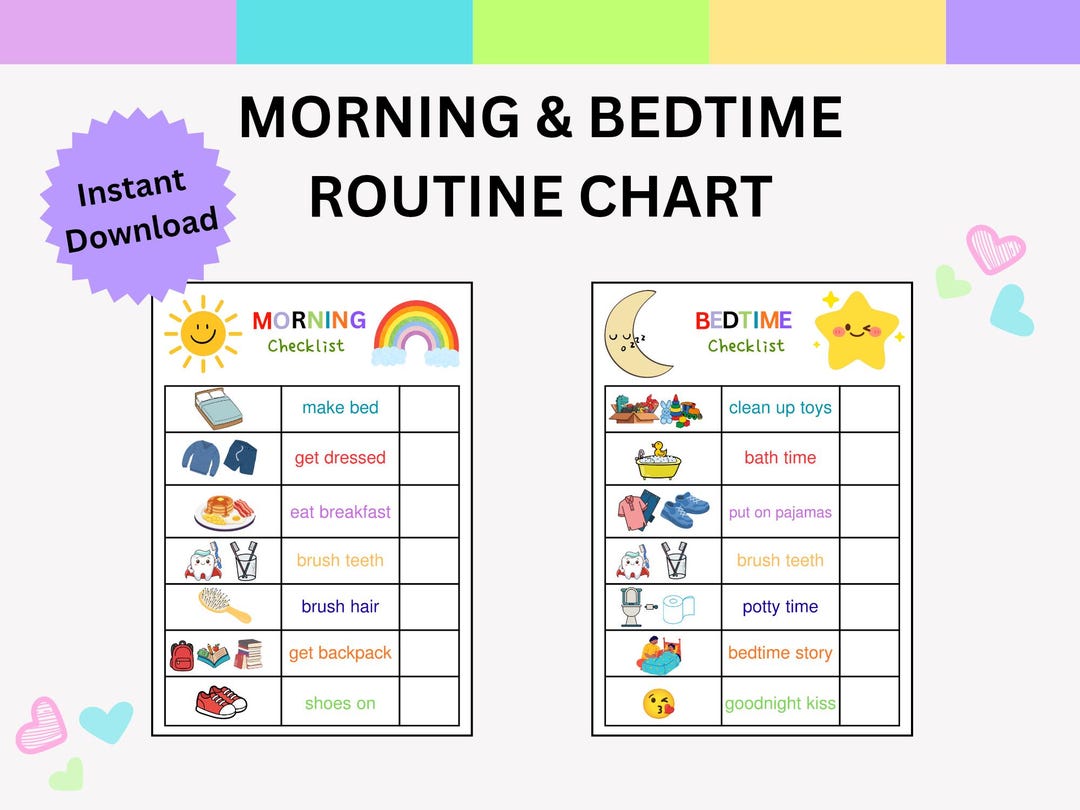 Morning and Bedtime Routine Chart for Kids | Daily Visual Checklist ...