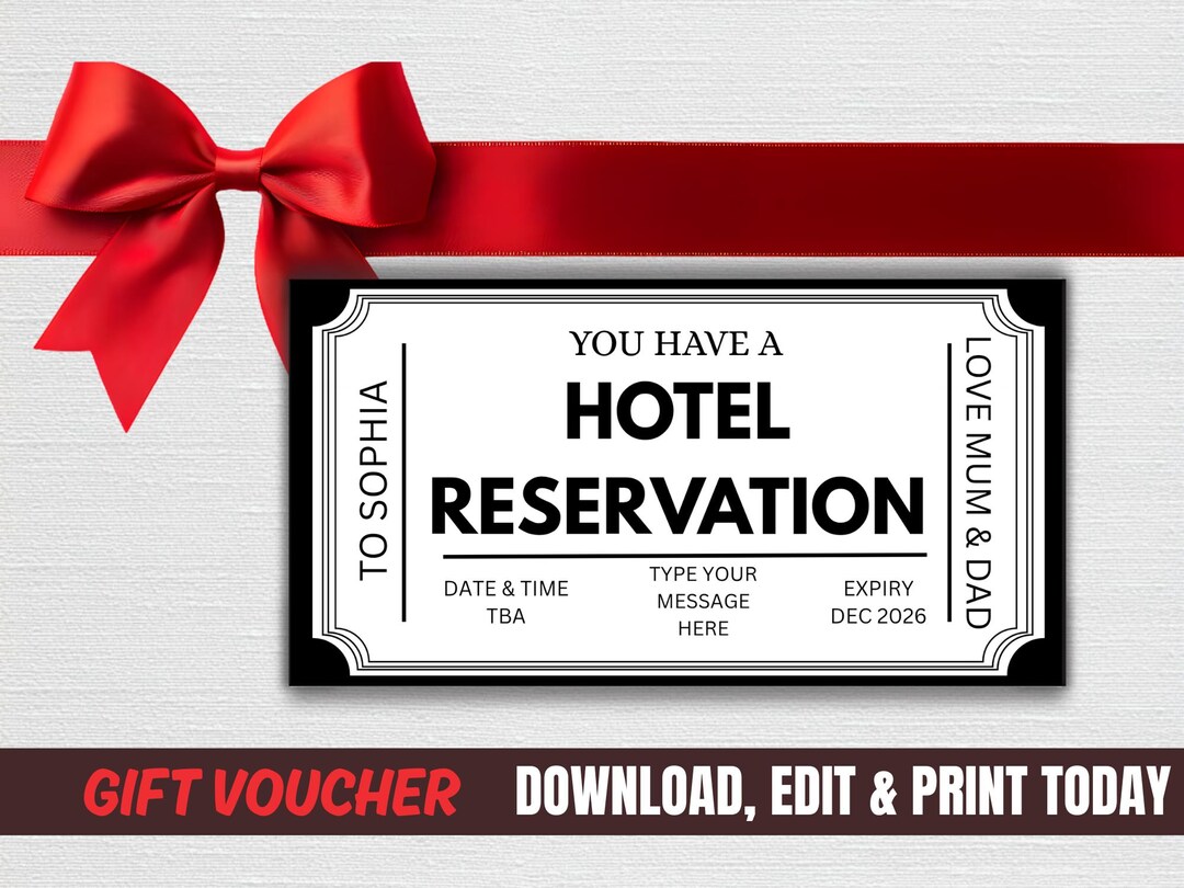 Hotel Stay Gift Voucher, Personalized Birthday Ticket (digital) - Etsy