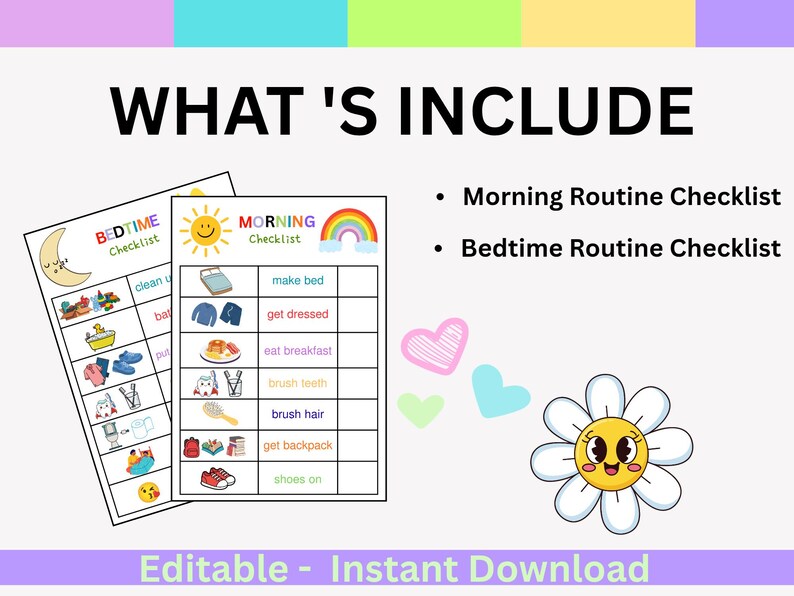 Morning and Bedtime Routine Chart for Kids | Daily Visual Checklist ...