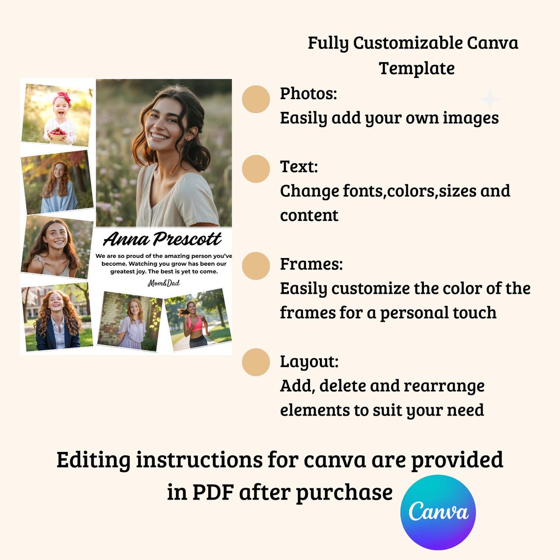 Senior Yearbook Ad Template,canva Template for Parents , Full Half ...