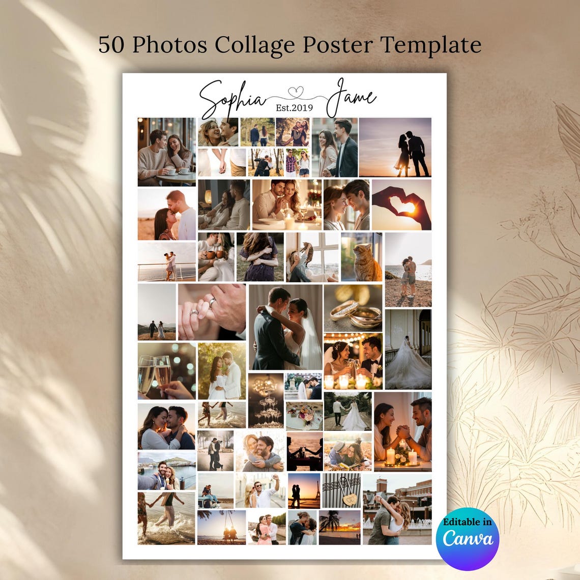 50 Photo Collage Template for Couples | Custom Printable Canva Poster ...