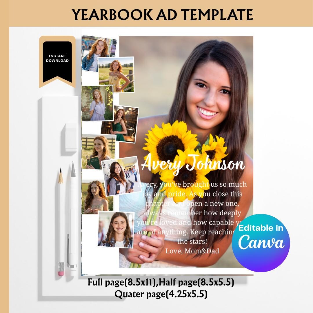 Senior Yearbook Ad Template: Editable Canva Tribute Page (printable) - Etsy