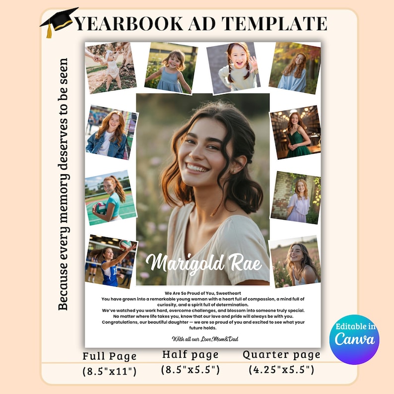 Editable Senior Yearbook Ad – Canva Graduation Tribute Template,full ...