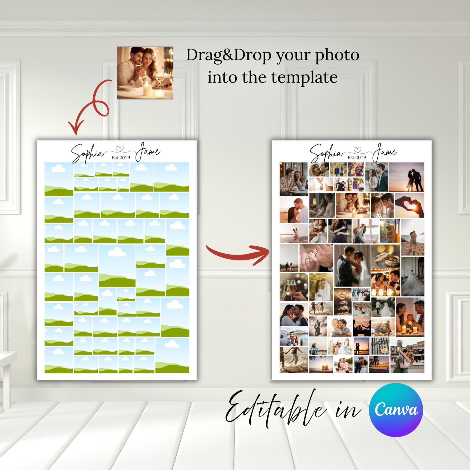 50 Photo Collage Template for Couples | Custom Printable Canva Poster ...