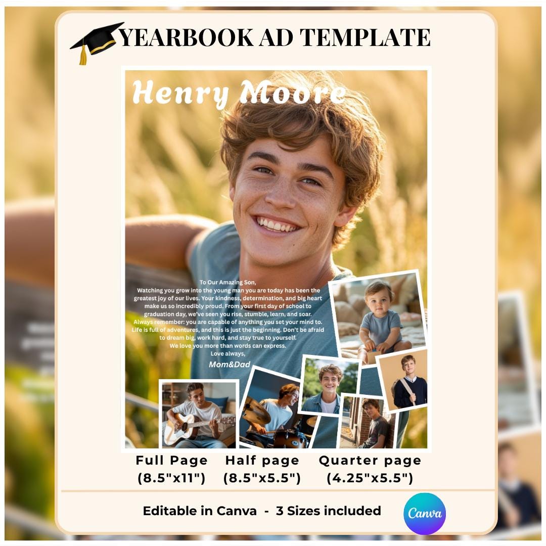 Senior Yearbook Ad Template for Son , Editable Canva Template ...