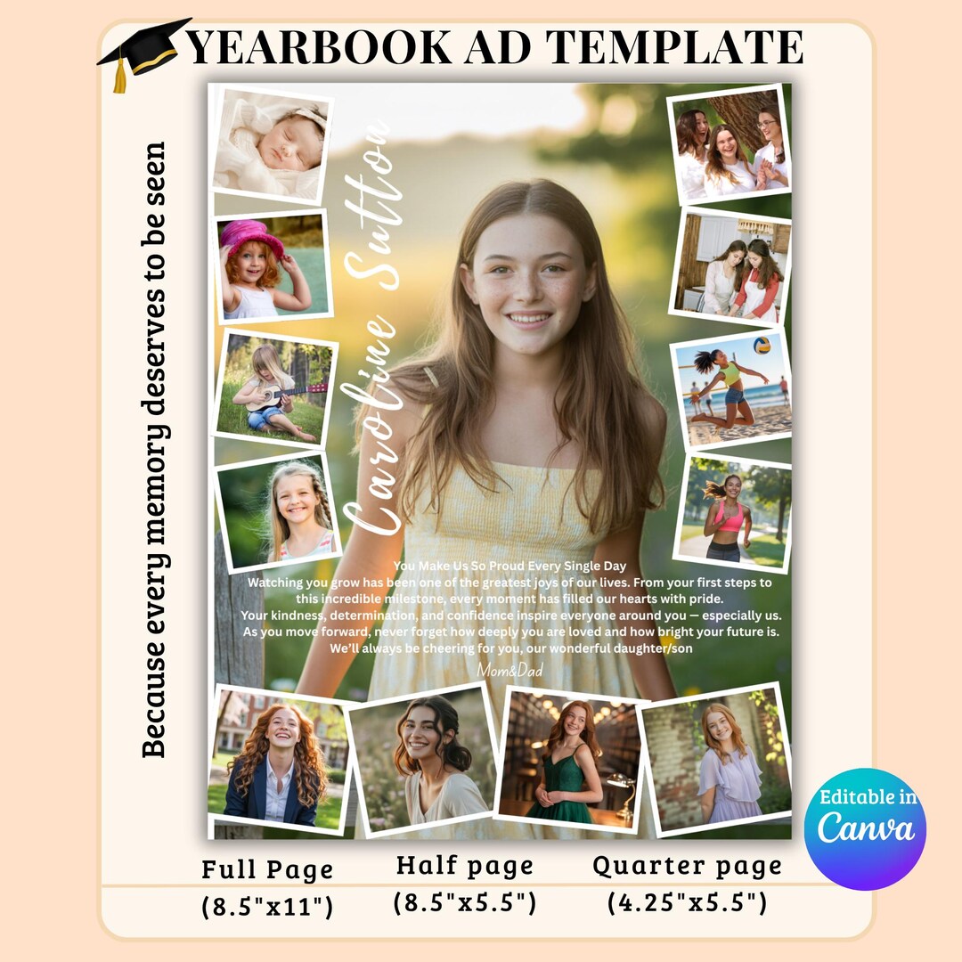 Senior Yearbook Ad Template – Photo Collage, Canva Editable (digital ...