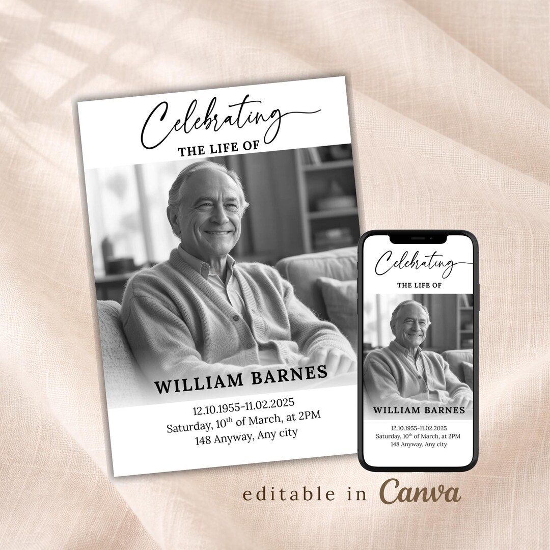Celebration of Life Invitation Template – Elegant Memorial Card, Canva ...