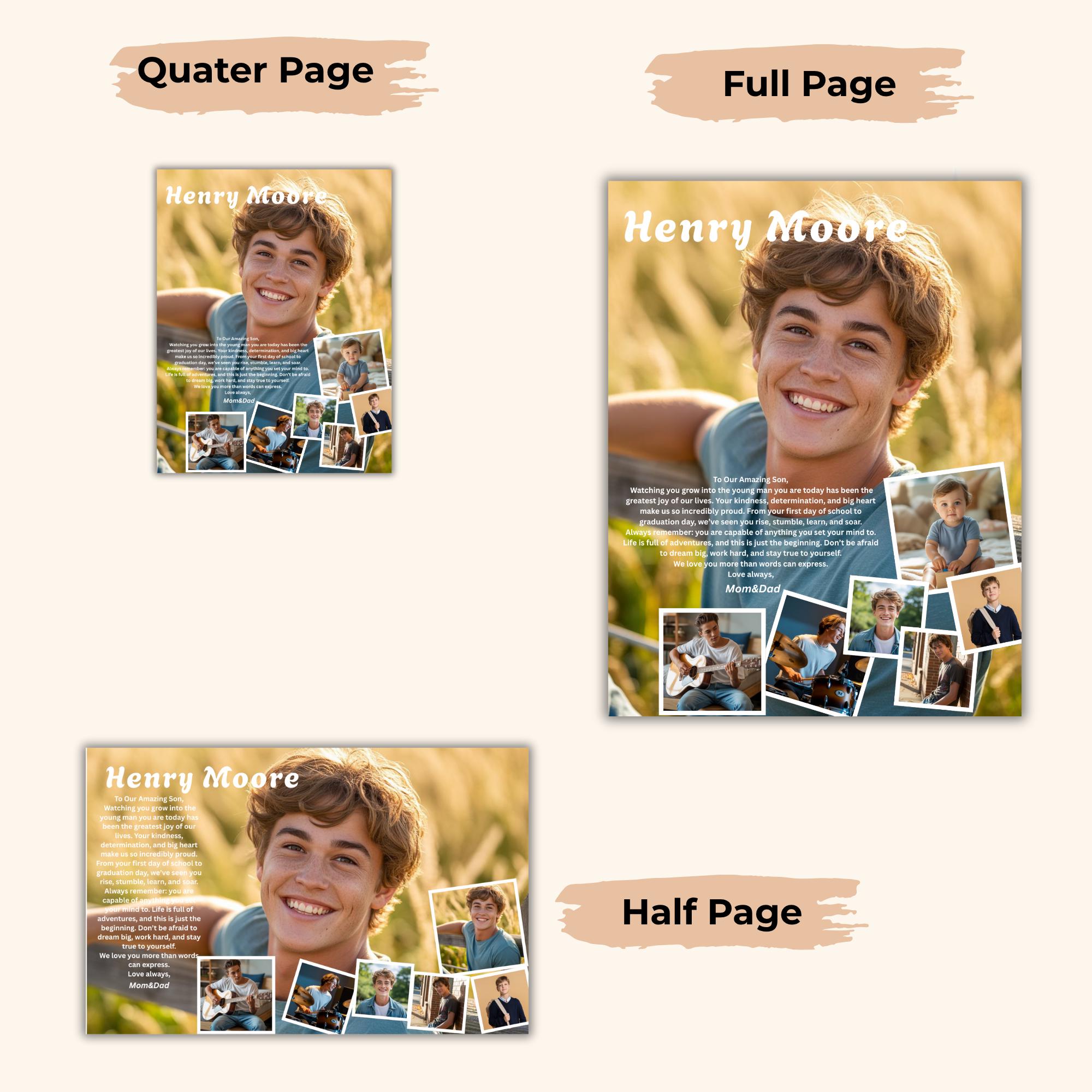 Senior Yearbook Ad Template for Son , Editable Canva Template ...