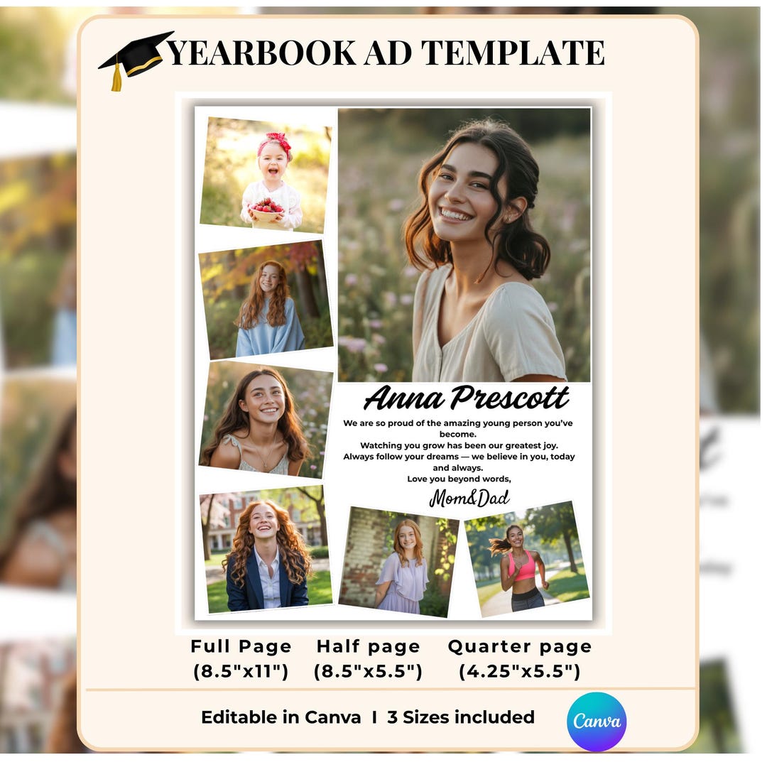 Senior Yearbook Ad Template,canva Template for Parents , Full Half ...
