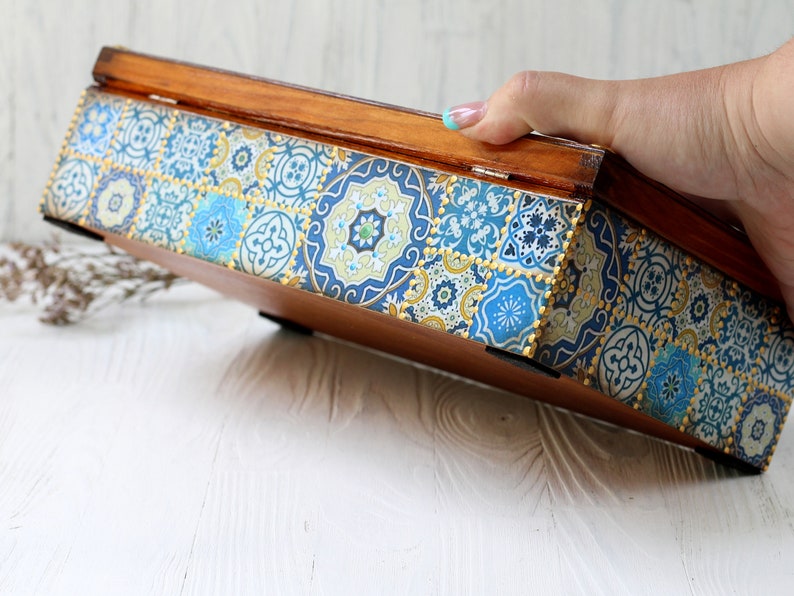 Tea Box Azulejos Portugueses Tiles Style 8 compartment tea | Etsy