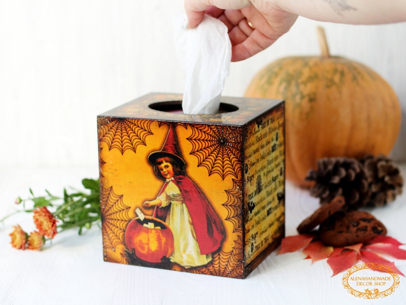 Little Witches Halloween Decor Wooden Tissue Box Fall Tissue | Etsy