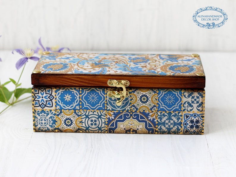 Handmade Portuguese Tile Tea Box: Decoupage Wooden Storage - Etsy