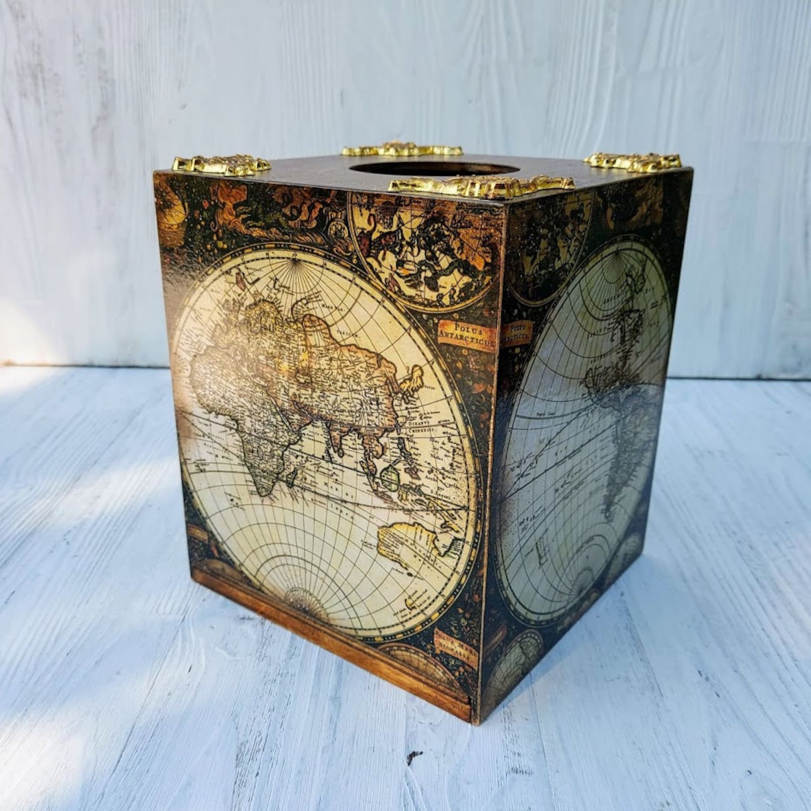 Map of the World Wooden Tissue Box, College Apartment Decor - Etsy