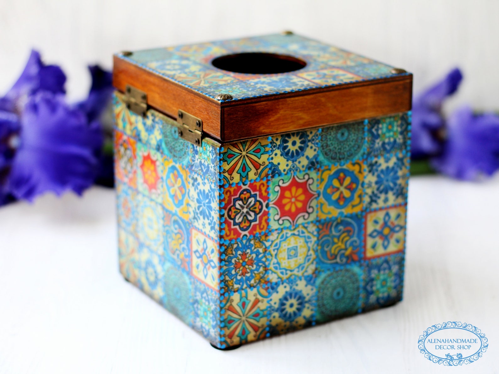 Tissue Box Blue Rosa Tiles Style With Bright Blue Dot | Etsy