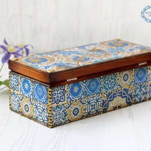 Tea Box Azulejos Portugueses Tiles Style, 3 Compartment Tea Box - Etsy