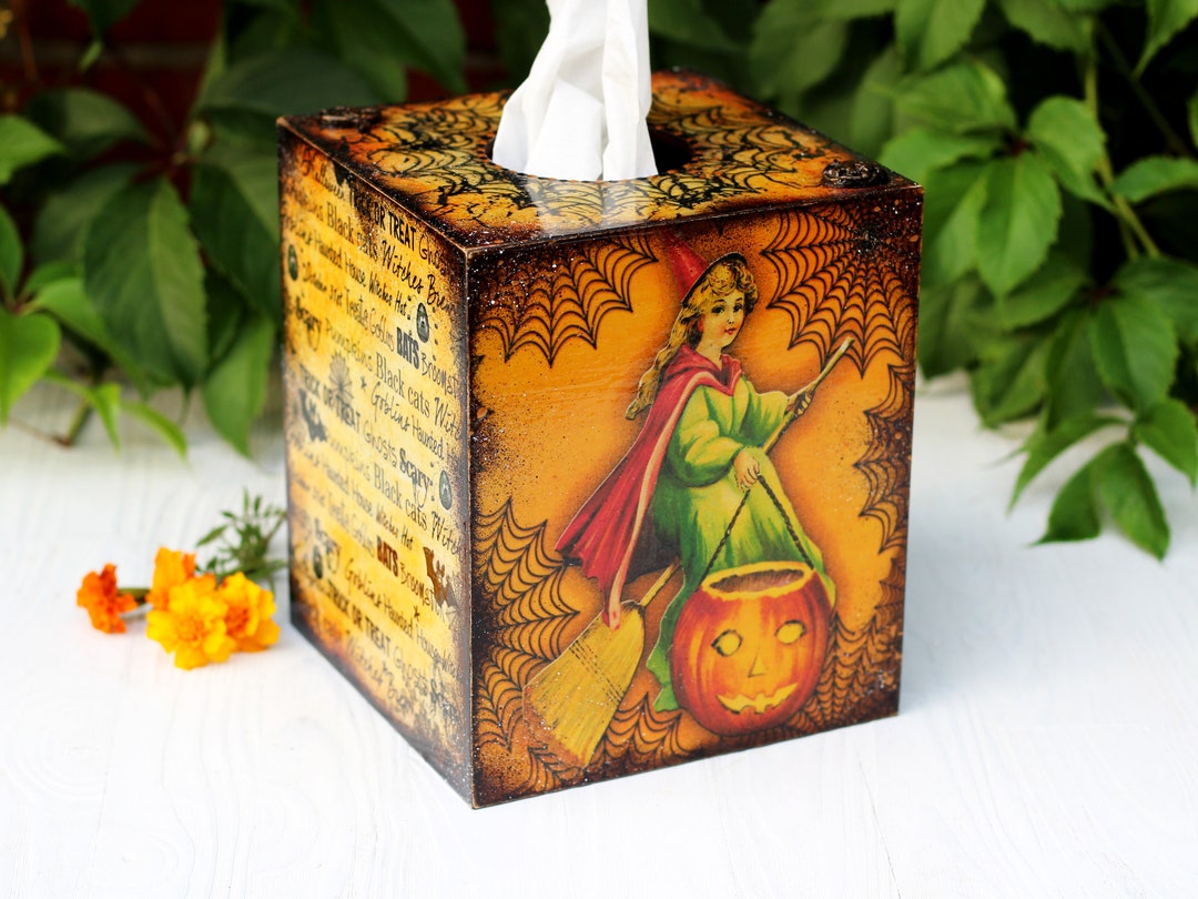 Little Witches Halloween Decor Wooden Tissue Box, Fall Tissue Box Cover ...