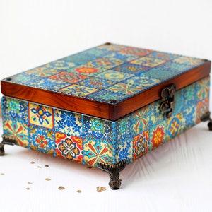 Jewelry Box Blue ROSA, Tiles Style With Bright Blue Dot Painting - Etsy