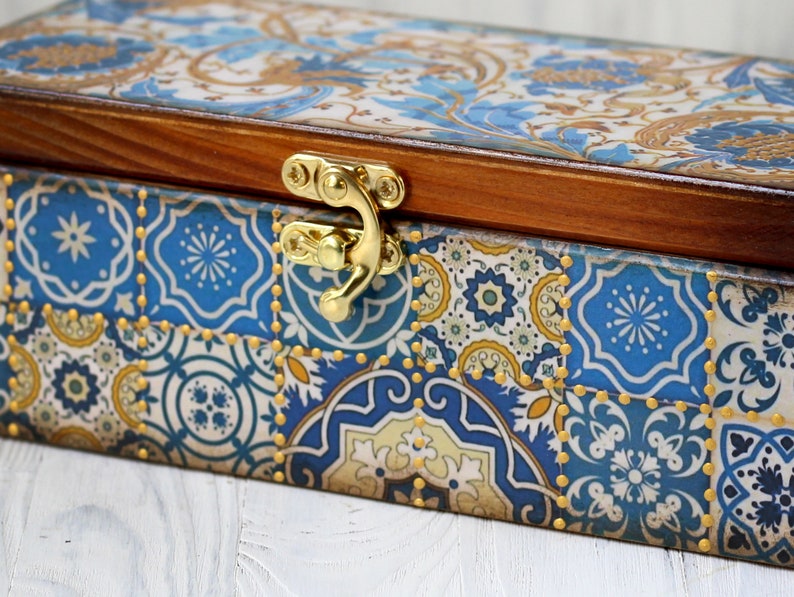 Handmade Portuguese Tile Tea Box: Decoupage Wooden Storage - Etsy
