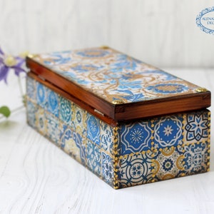 Tea Box Azulejos Portugueses Tiles Style, 3 Compartment Tea Box - Etsy