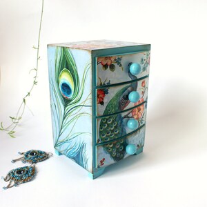 Peacock Feather and Flowers Aqua Blue Mini Wooden Chest - Etsy