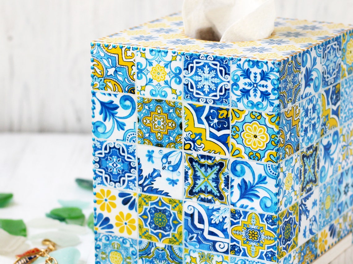 Tissue Box Cover Spanish Majolica Tiles Style MADE TO ORDER - Etsy