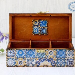 Tea Box Azulejos Portugueses Tiles Style, 3 Compartment Tea Box - Etsy