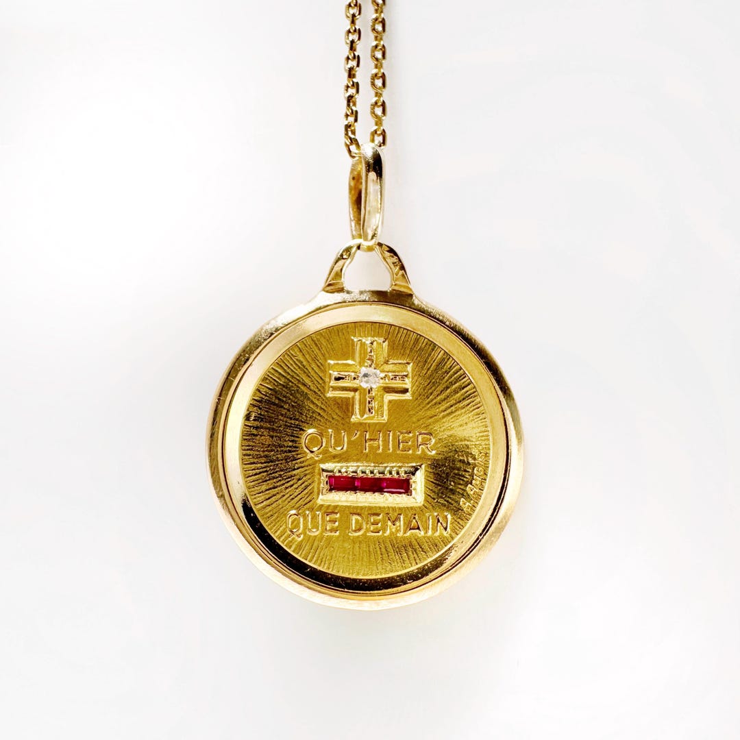 Vintage 18k Gold Ruby and Diamond Augis Love Medal - Etsy