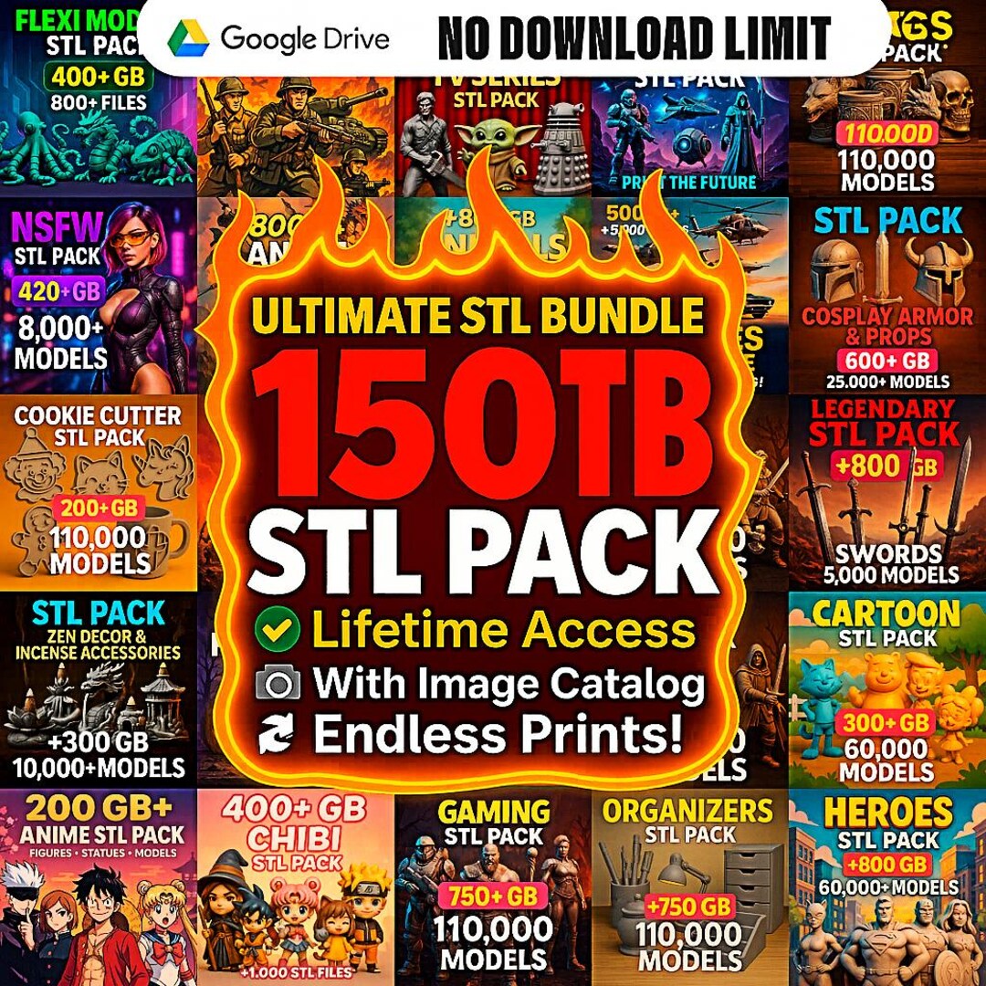 3D Print STL Pack – 150 TB , Mega Bundle 100.000 Stl Files , Instant ...