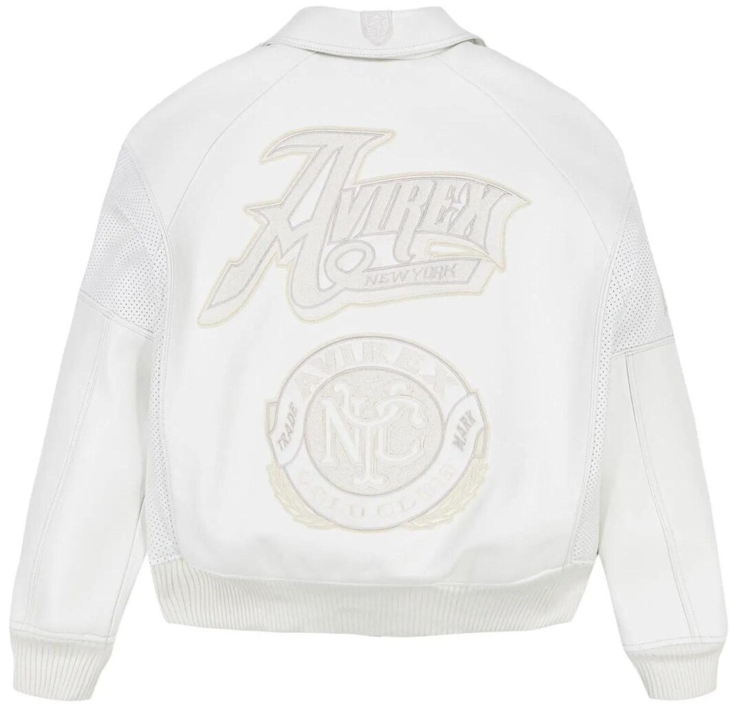 Avirex White Leather Bomber Jacket - Handmade Cowhide Biker Jacket ...