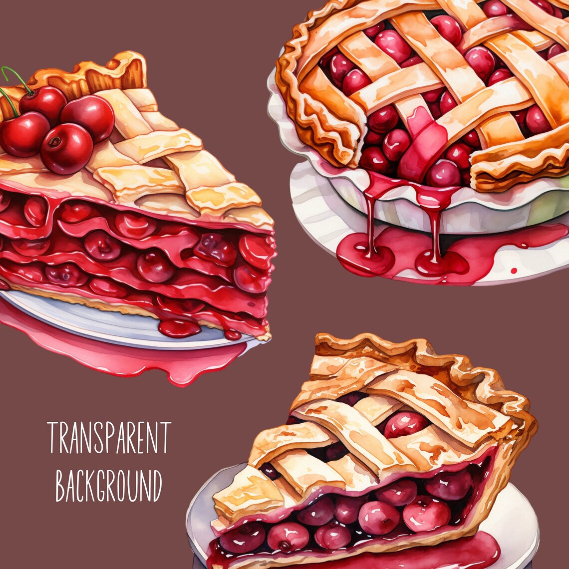 Cherry Pie Clipart Bundle, Watercolor Fall Png, Autumn Desserts ...