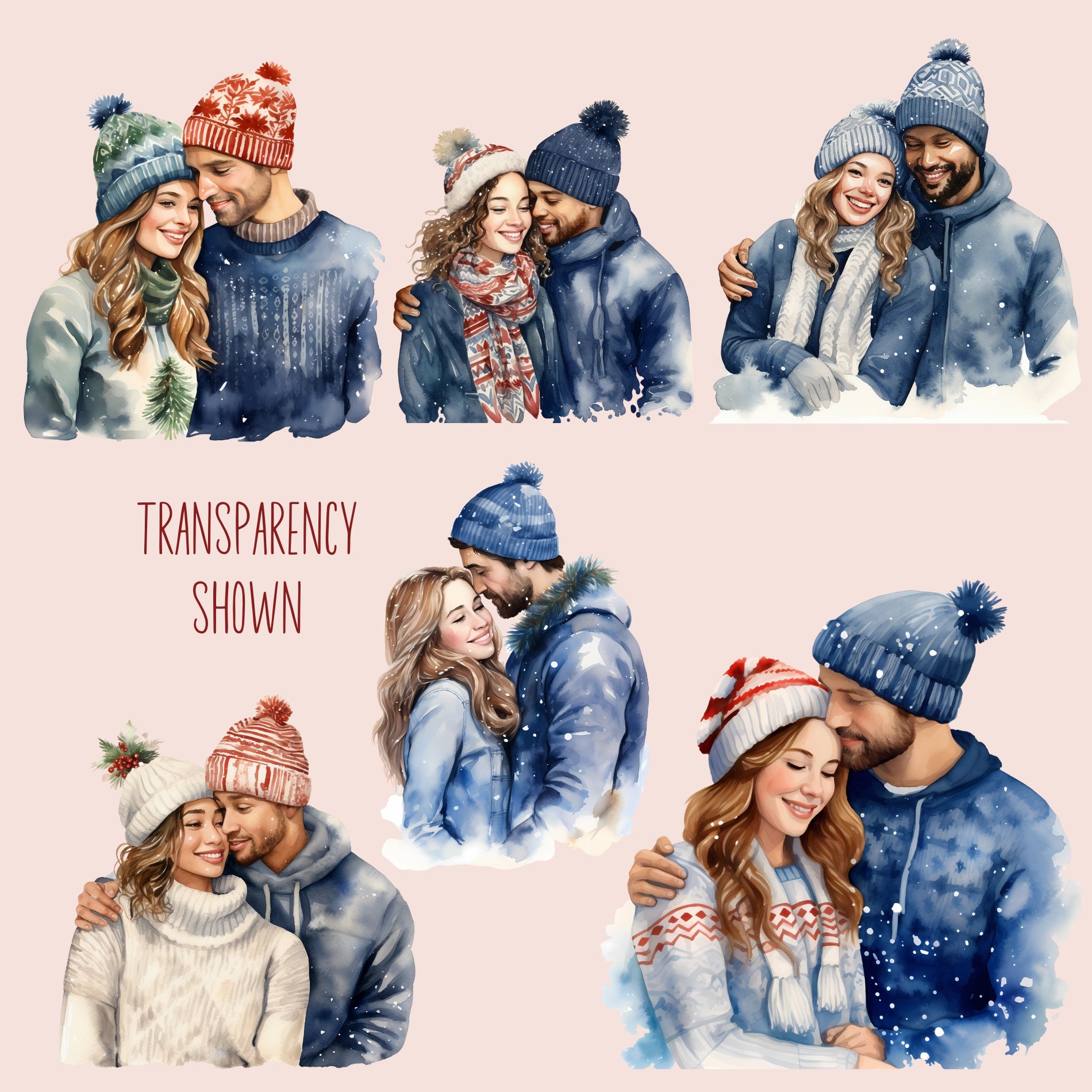 Watercolor Christmas Couple Clipart, Cozy Winter Love Bundle, Lovers ...
