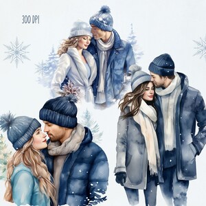 Watercolor Winter Couple Clipart, Lovers PNG, Love People Bundle ...