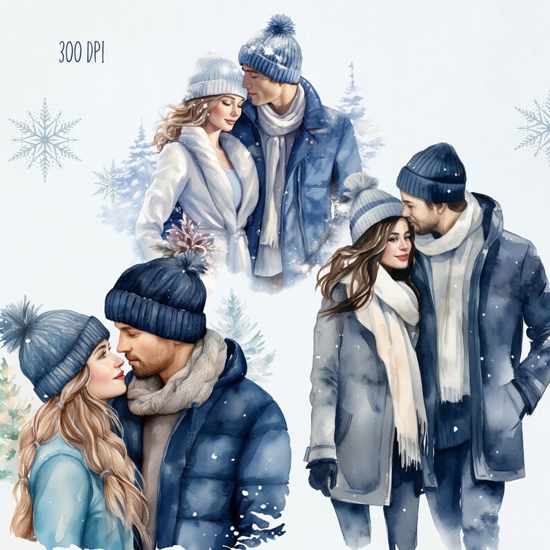 Watercolor Winter Couple Clipart, Lovers Png, Love People Bundle ...