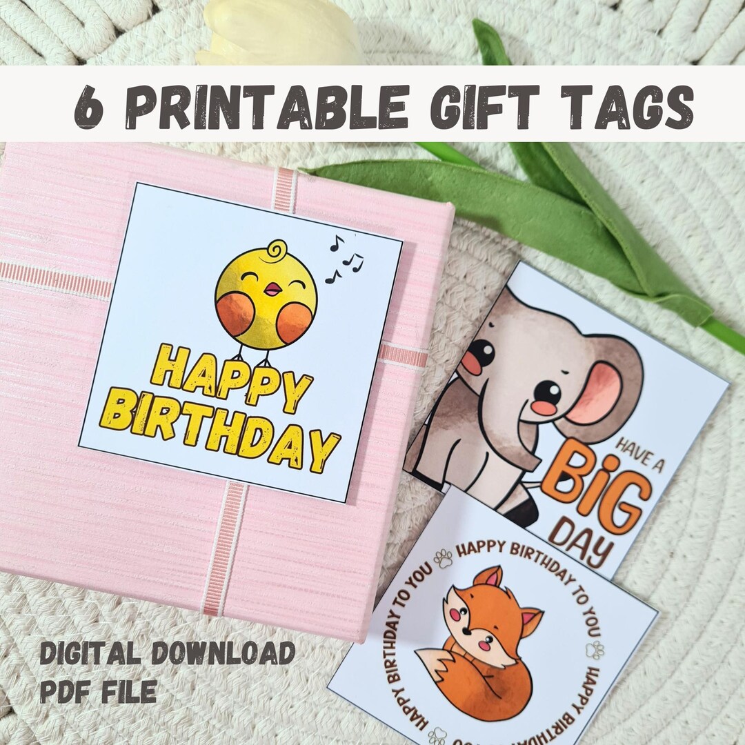 Printable Birthday Gift Tags, PDF Favor Tag for Children, Cute Animals ...