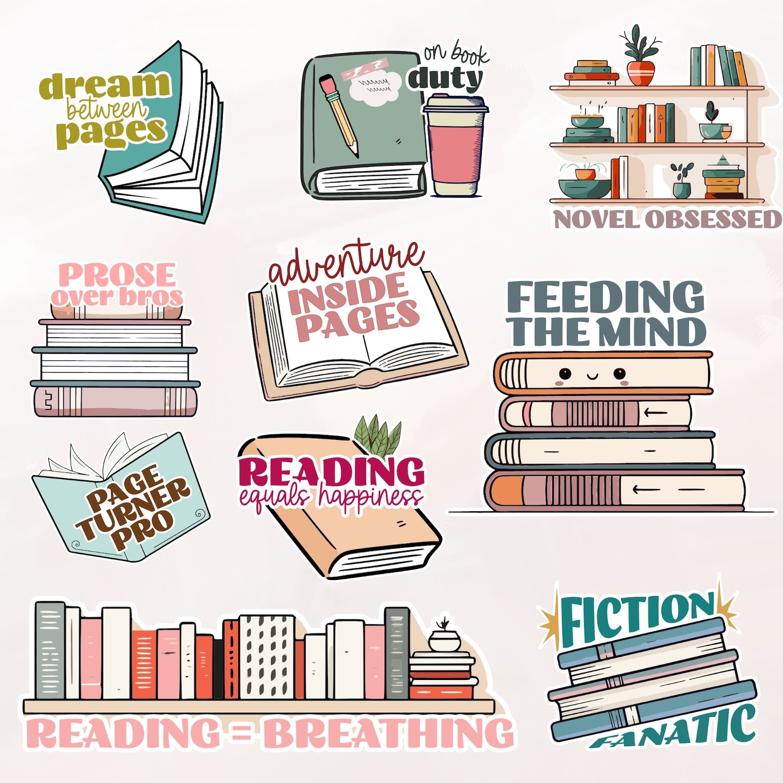 Printable PNG Bookish Stickers, Digital Love Reading Book Planner ...