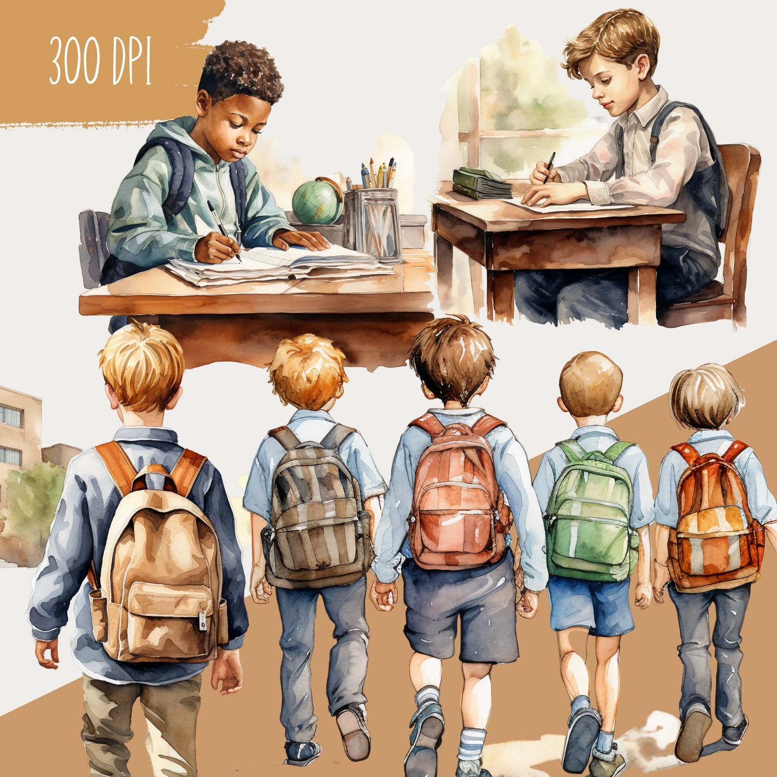 Back to School Clipart, Students Png Bundle, Watercolor Fall Classroom ...