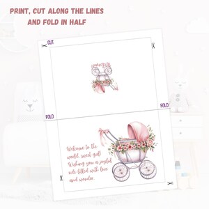 Printable Baby Girl Card, Welcome Newborn Postcard, Digital Child Birth ...