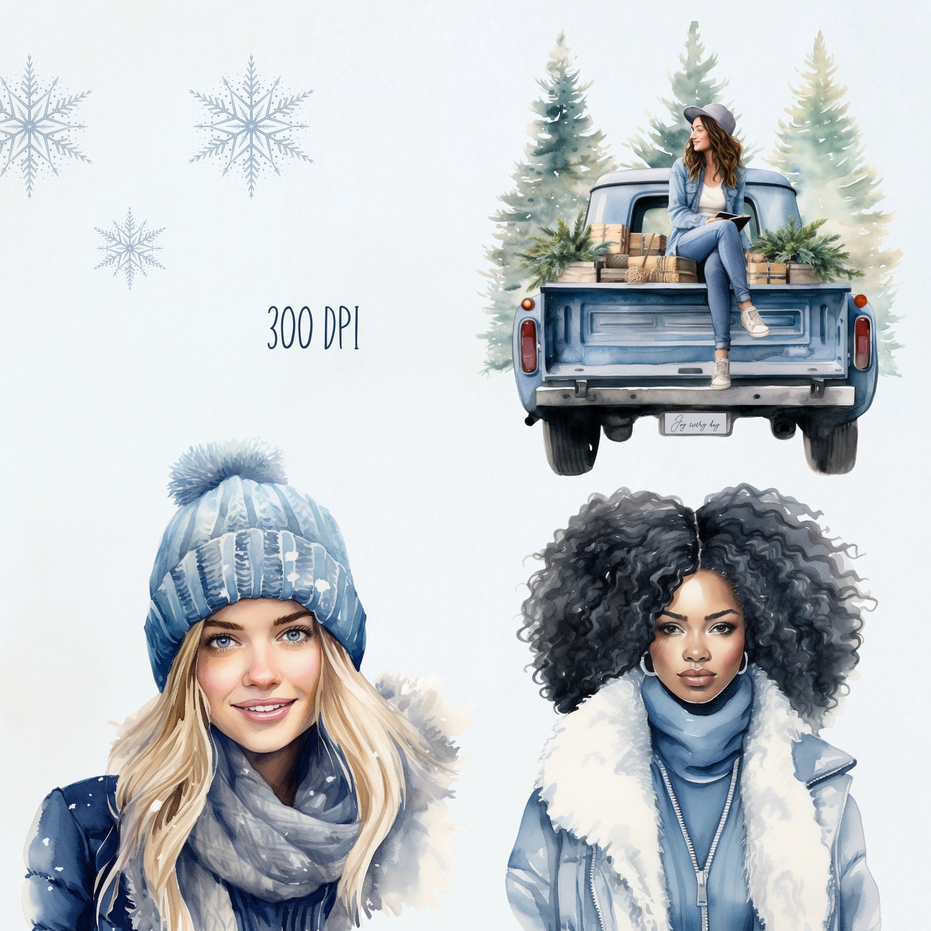 Winter Girl Clipart Bundle, Watercolor Cozy Holiday Png, Xmas Sweater ...