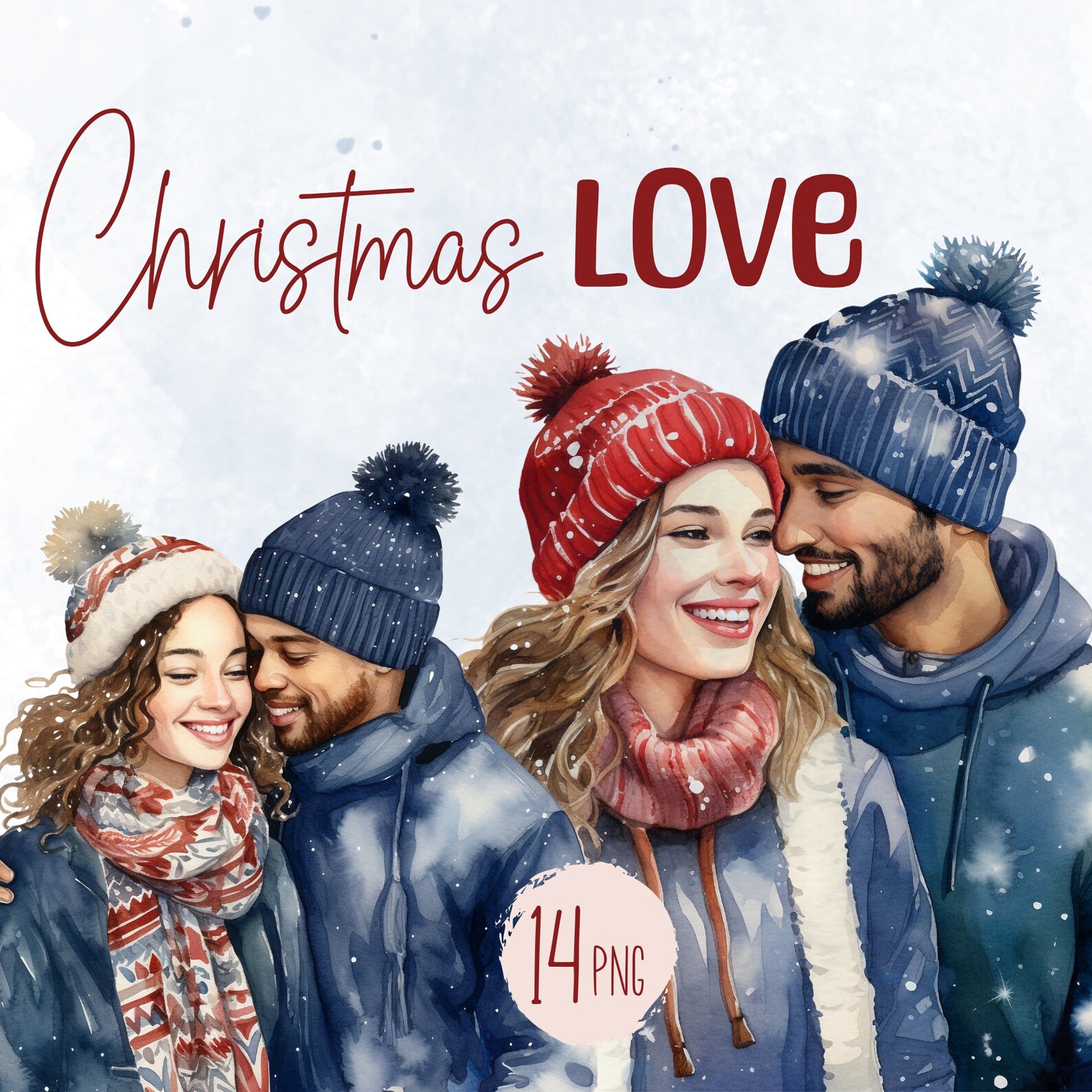 Watercolor Christmas Couple Clipart, Cozy Winter Love Bundle, Lovers ...